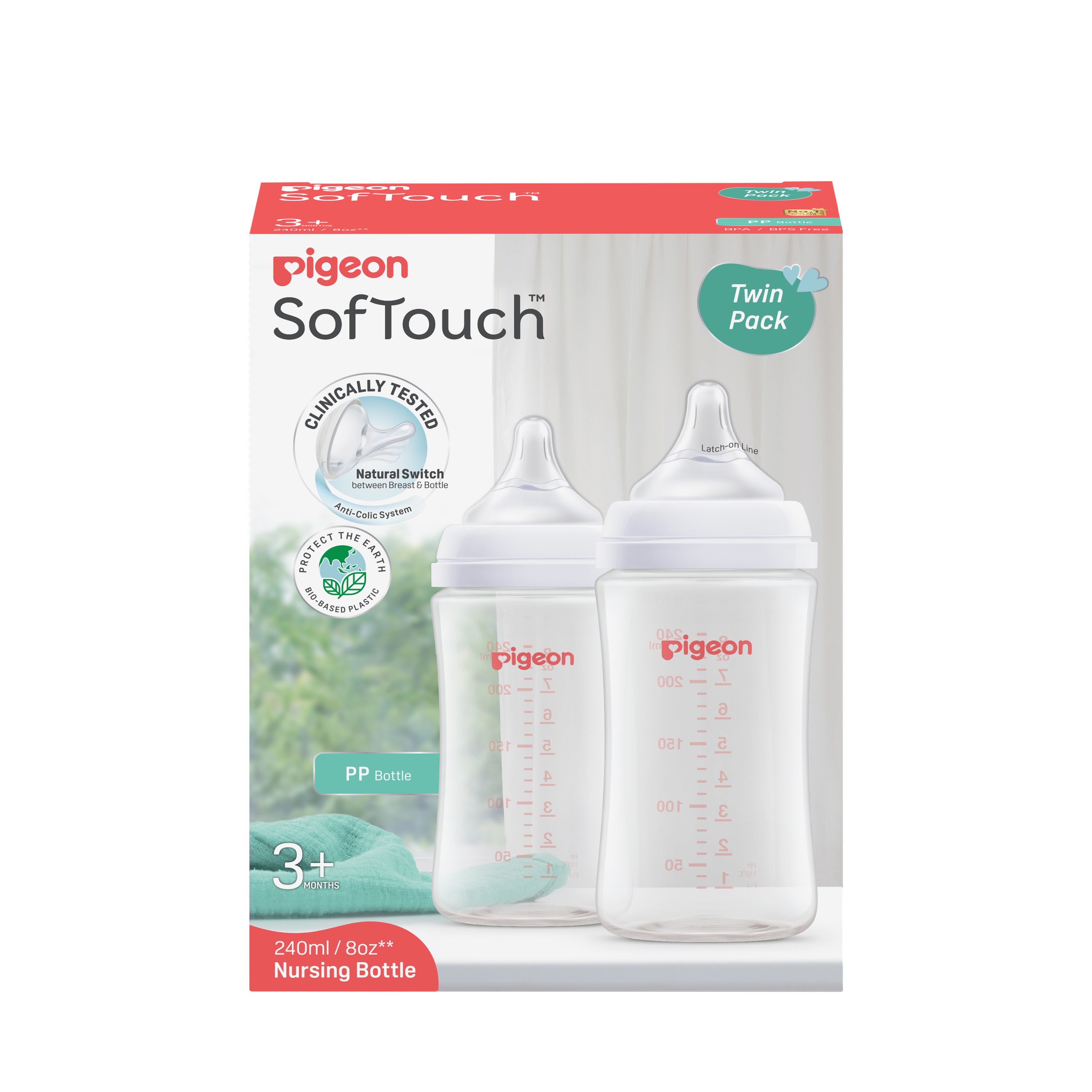 Pigeon SofTouch™ BPP Nursing Bottle PP 240ml Logo Twin Pack – Kiddy Palace