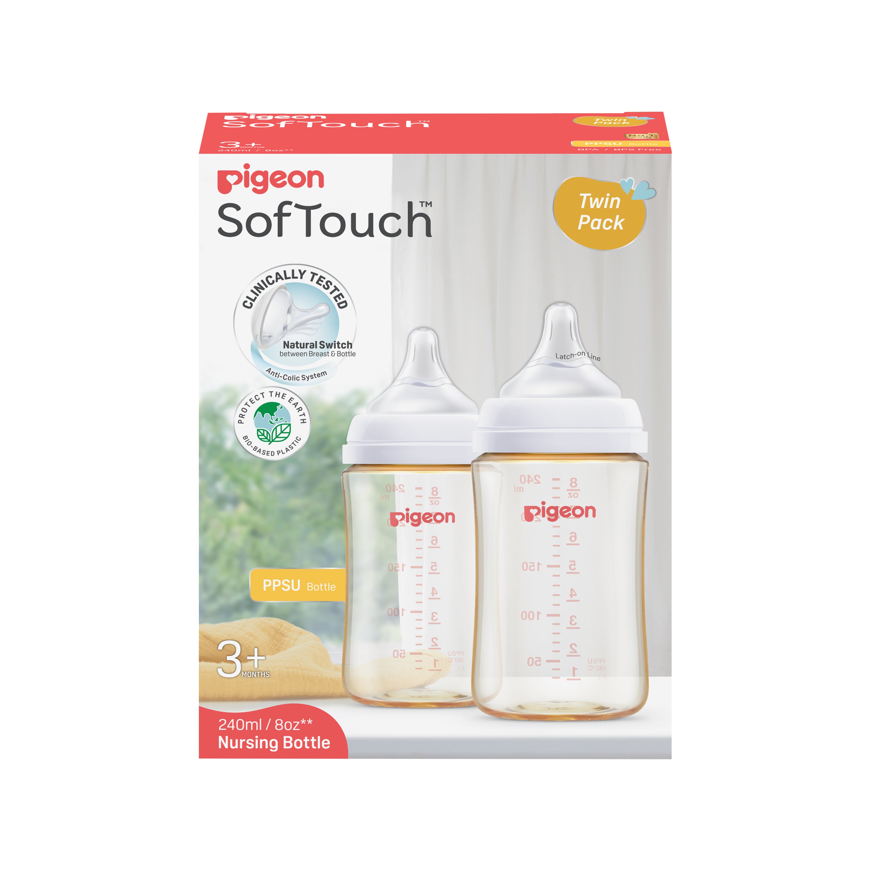 Pigeon SofTouch™ BPP Nursing Bottle PPSU 240ml Logo Twin Pack – Kiddy Palace